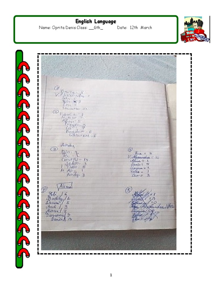 English Language: Name: Oprita Denis Class: - 6th - Date: 12th March | PDF
