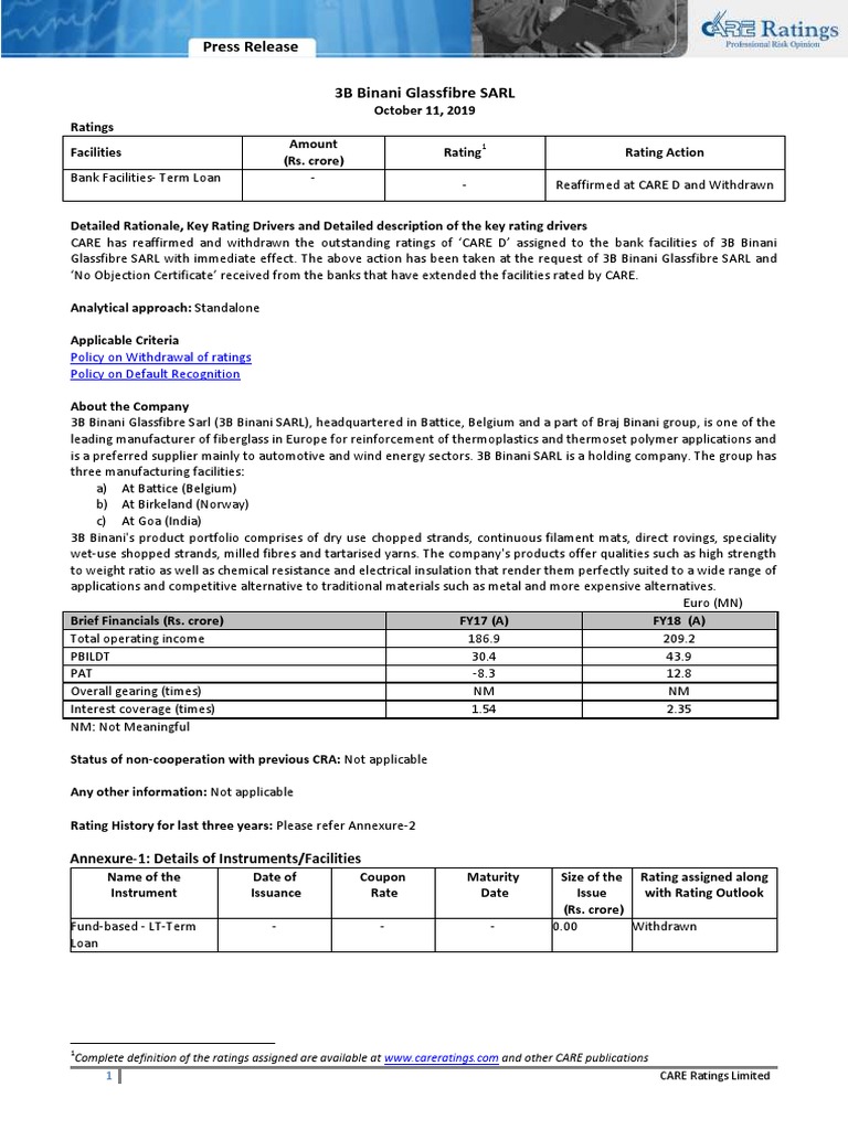 3B Binani Glassfibre | PDF | Credit Rating Agency | Fiberglass