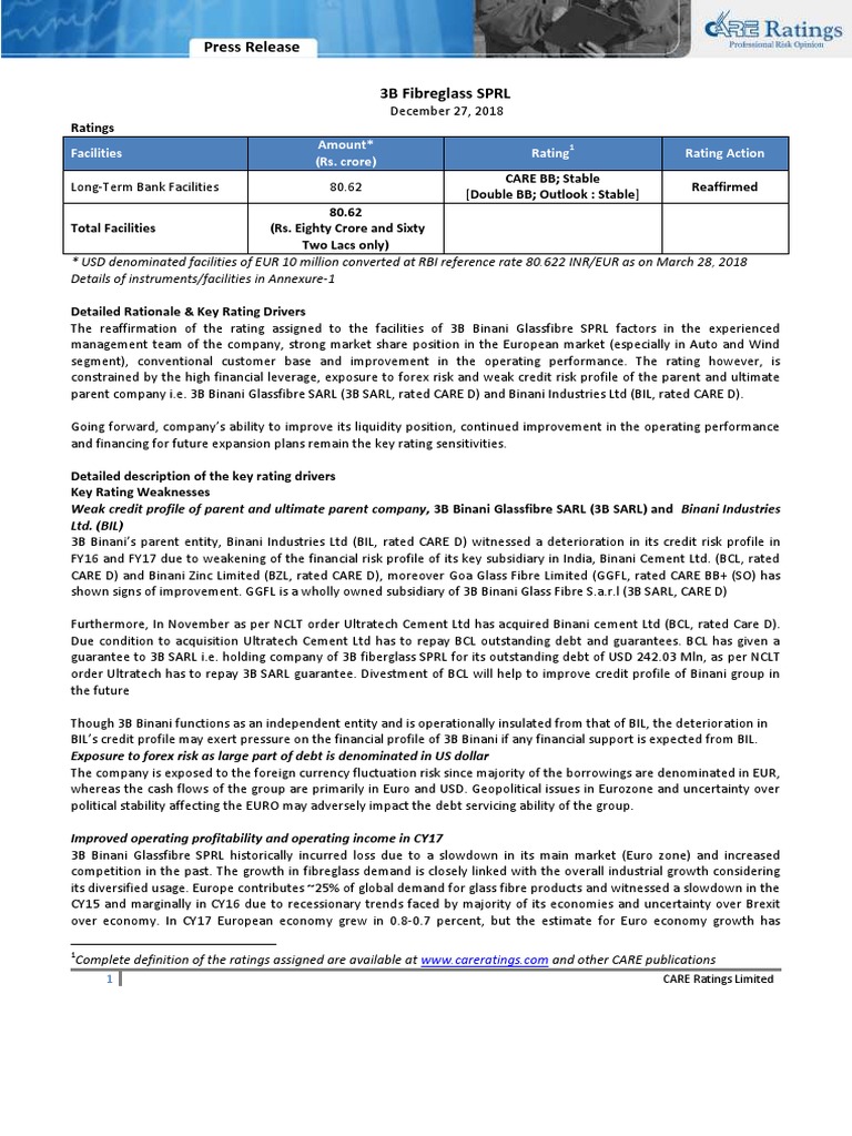 Press Release 3B Fibreglass SPRL: Facilities Amount (Rs. Crore) Rating ...