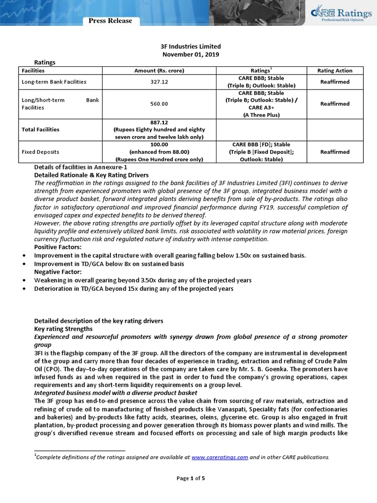3F Industries Limited | PDF | Leverage (Finance) | Hedge (Finance)
