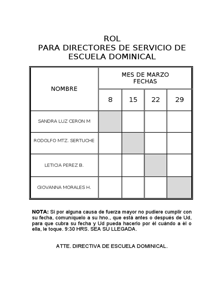 Calendario de Roles | PDF