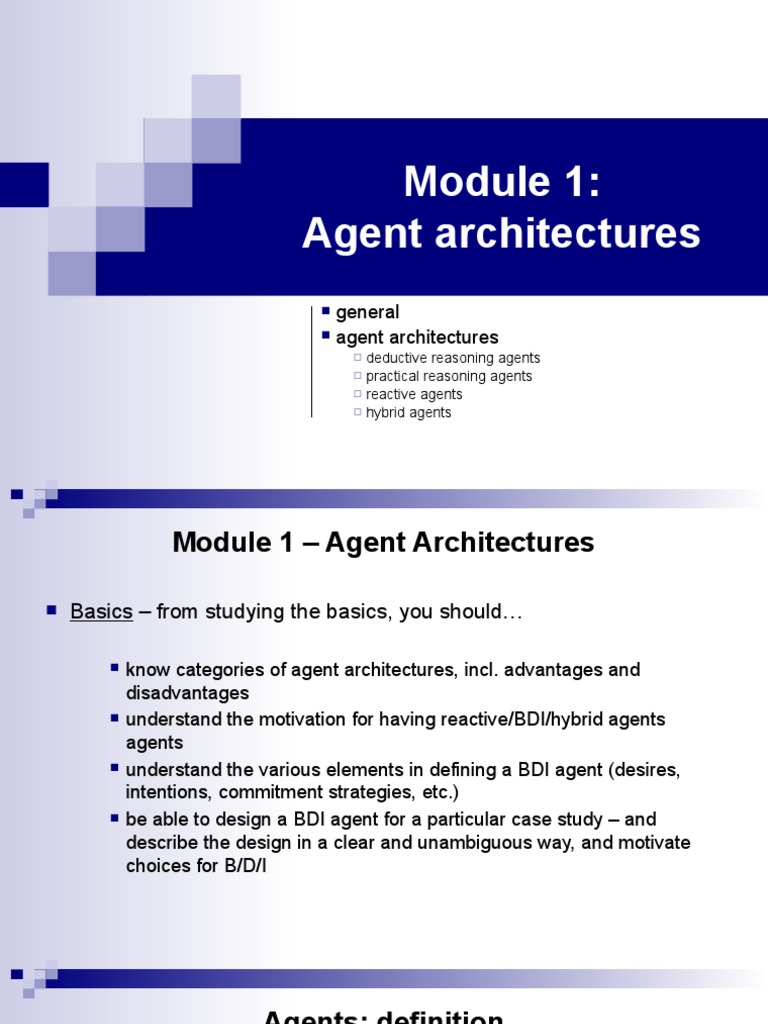 MAS Module 1 Agent Architectures | PDF | First Order Logic | Reason