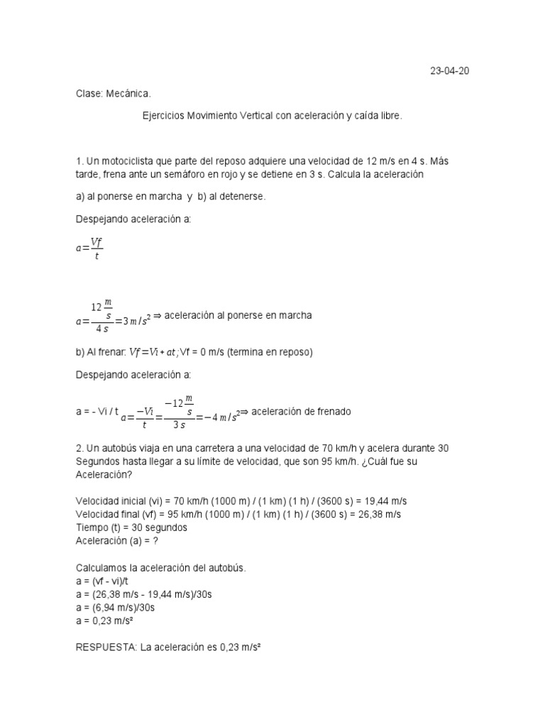 Ejercicios Clase 4 23-04-20 | PDF | Mecánica | Cambio