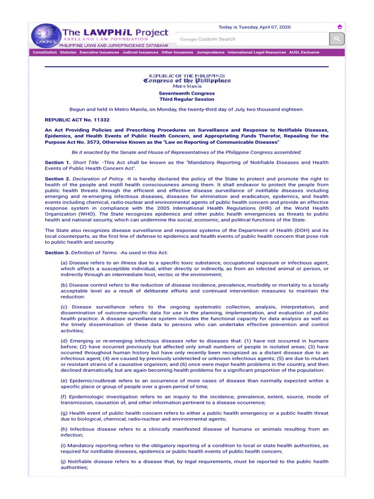 Ra 11332 | PDF | Public Health | Infection