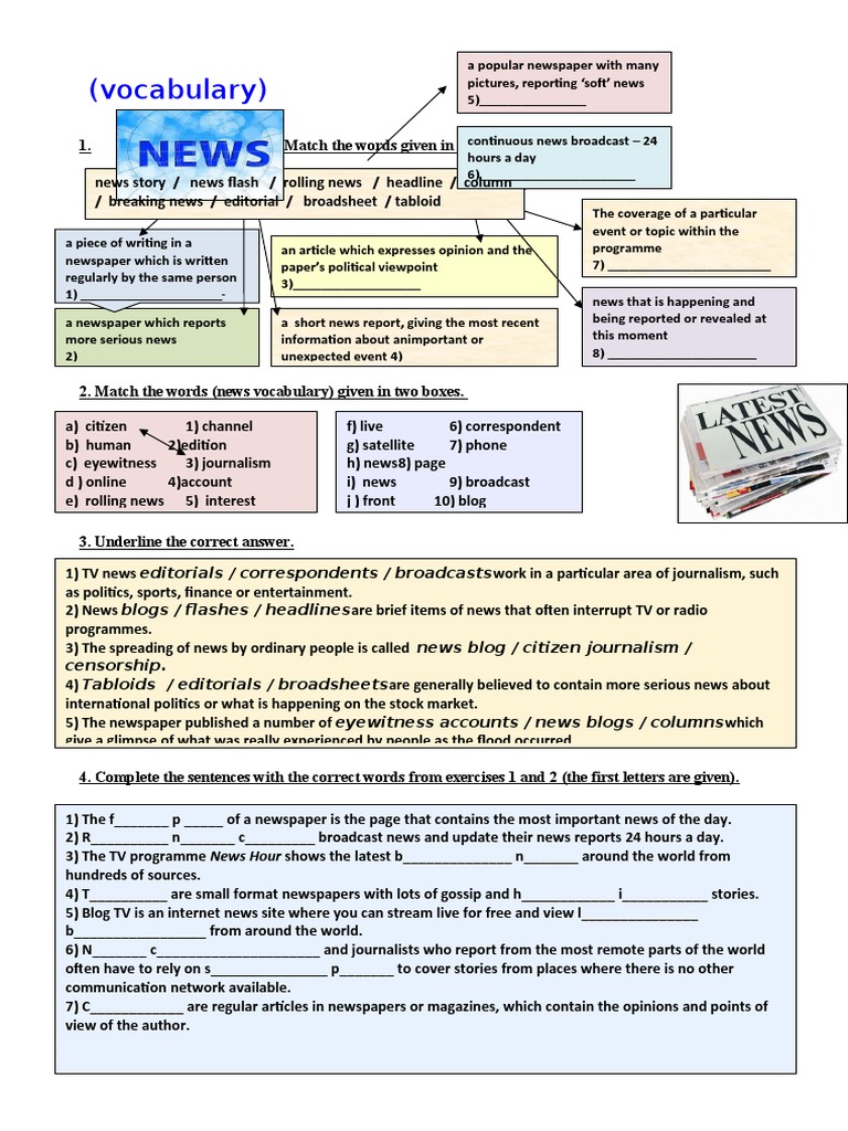 News Vocabulary Information Gap Activities TBL Task Based Learning ...