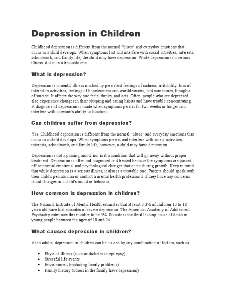 Depression in Children | PDF | Major Depressive Disorder | Depression ...