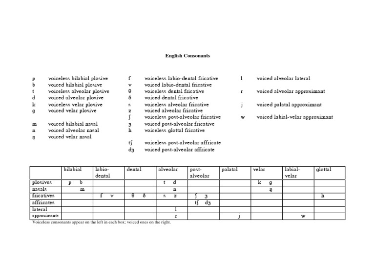 English Consonant Chart Overview | PDF | Foreign Language Studies