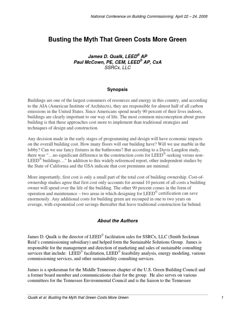 Busting The Myth That Green Costs More Green | PDF | Leadership In ...