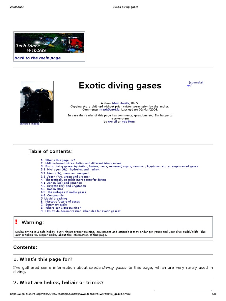 Exotic Diving Gases | PDF | Chemical Industry | Atoms