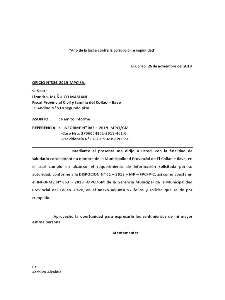 Oficio Fiscalia REMITE INFORME | PDF