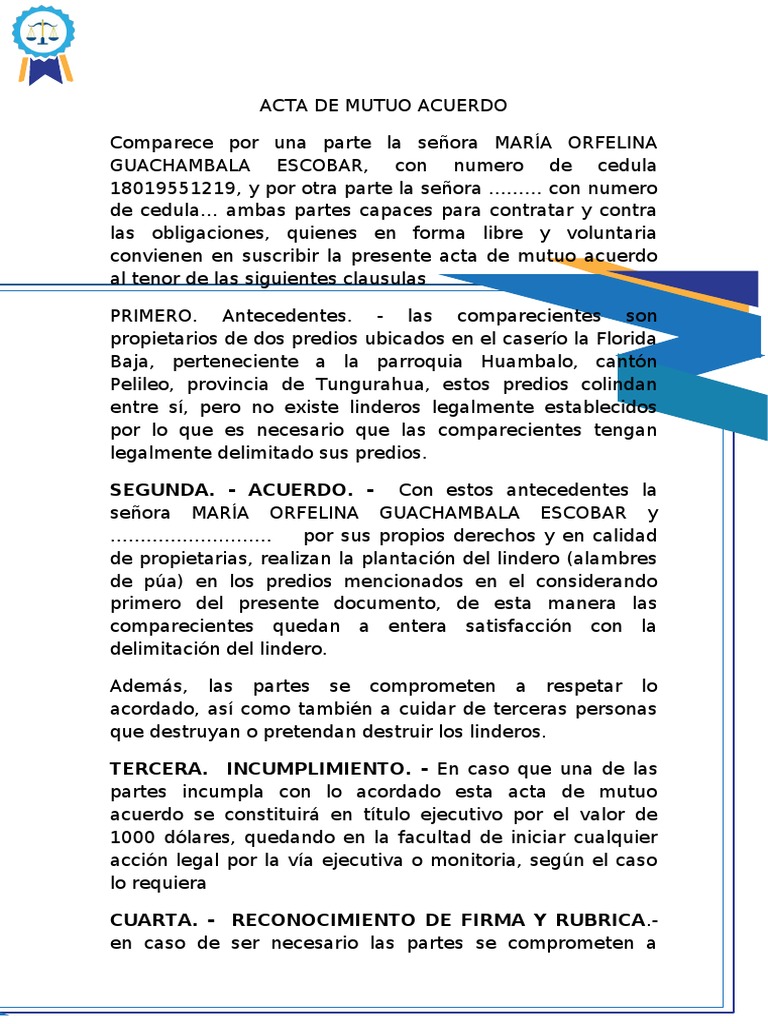 Acta de Mutuo Acuerdo | PDF