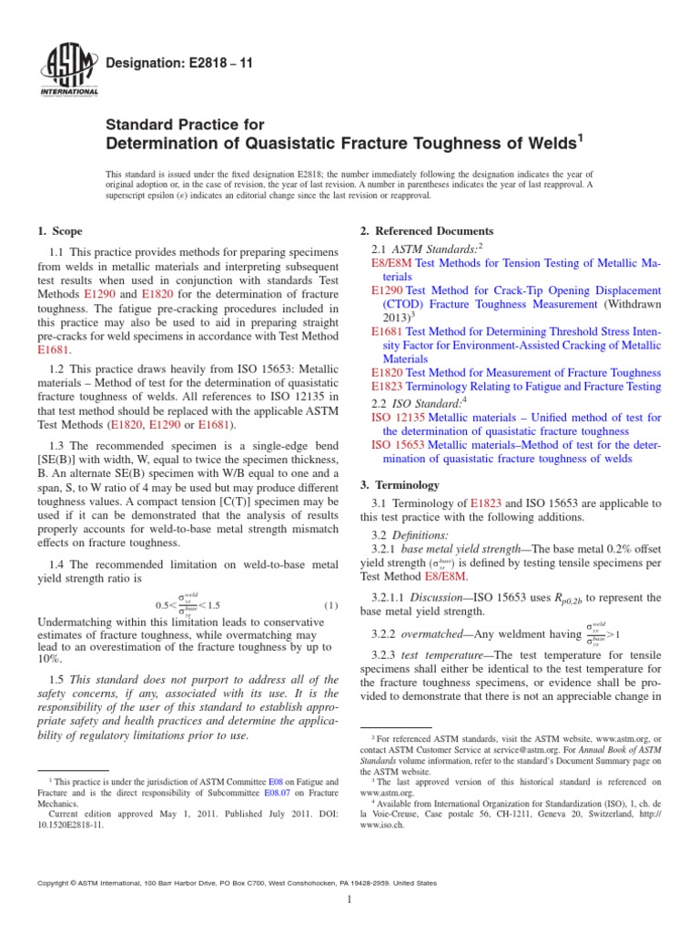 Astm E2818-11 PDF | PDF | Fracture | Welding