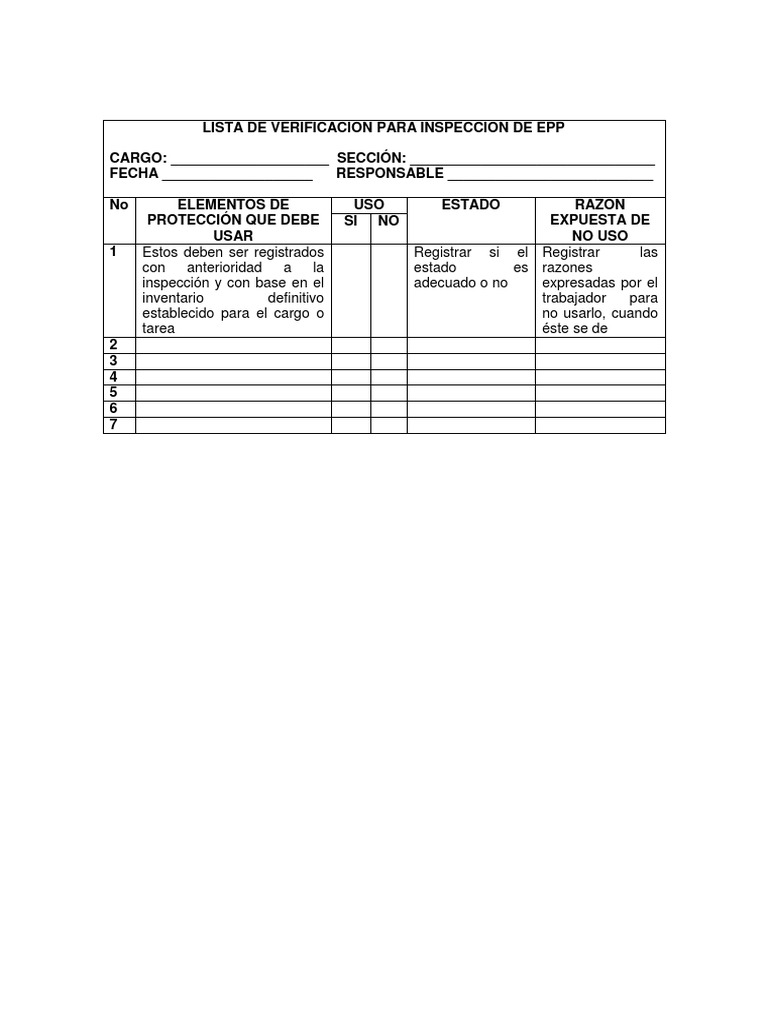 Anexo 7 Lista de Verificacion para Inspeccion Epp PDF | PDF