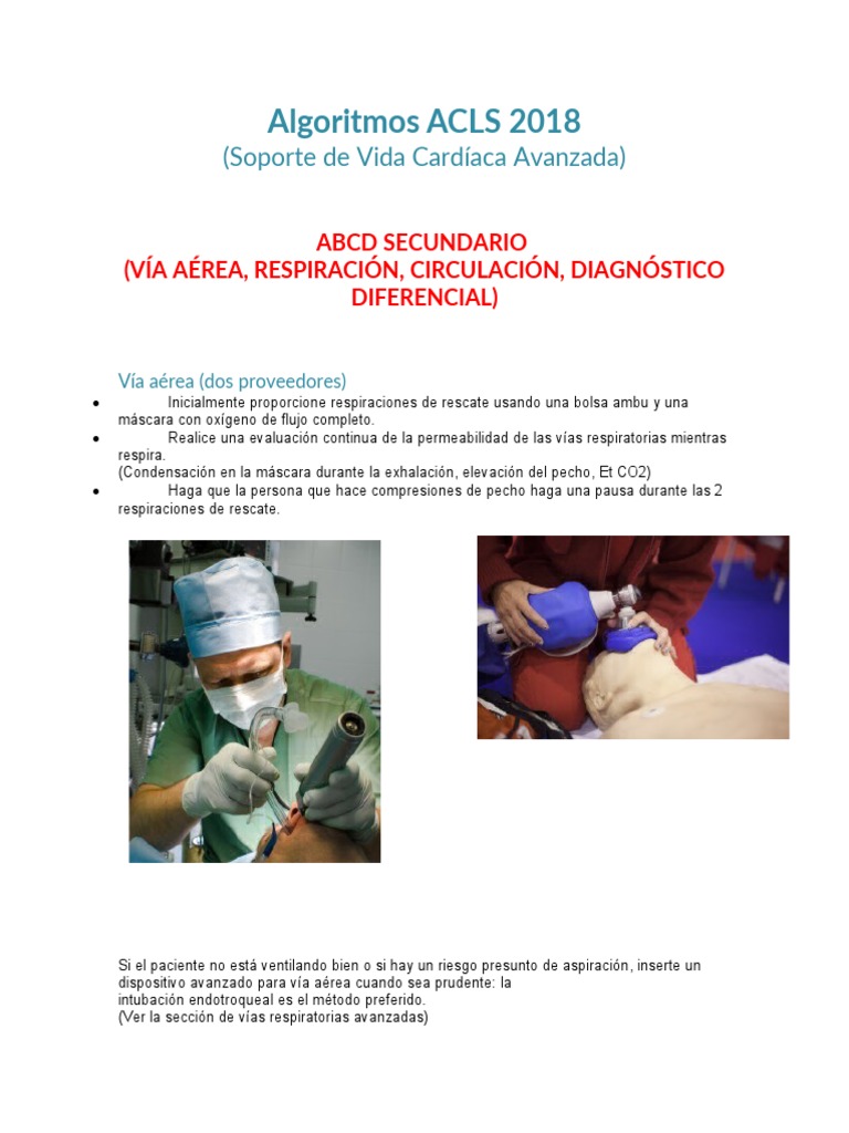Algoritmos ACLS 2018 | PDF | Reanimación cardiopulmonar | Sistema cardiovascular
