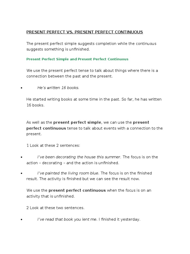 Pres - Perf. vs. P.p.cont Explanation | PDF | Grammatical Tense | Verb