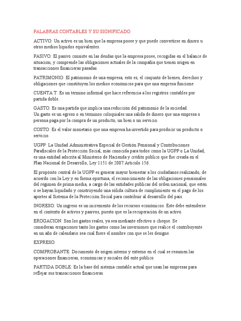Palabras Contables y Su Significado | PDF | normas internacionales de ...