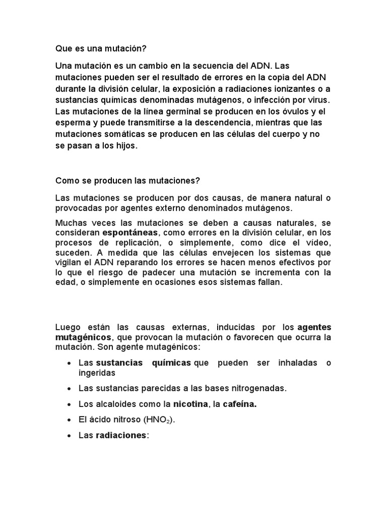 MUTACIONES | PDF | Mutación | Mutageno