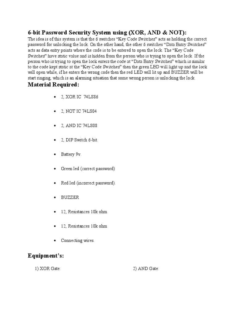 6-Bit Password Security System Using (XOR, AND & NOT) | PDF ...