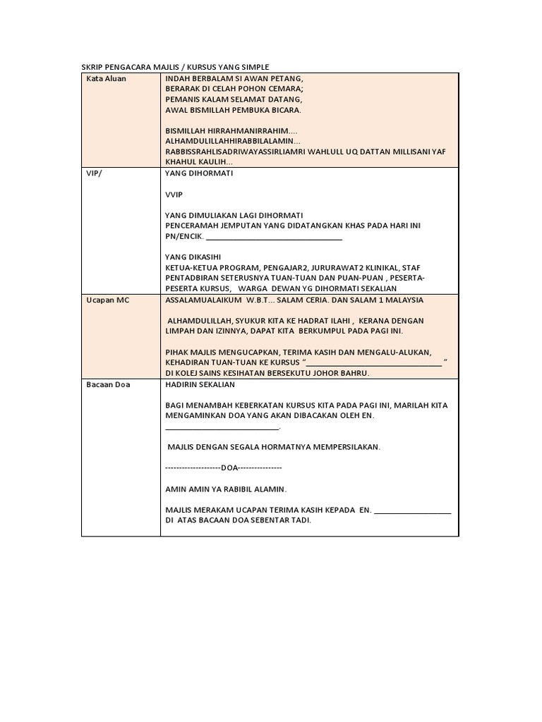 Skrip Pengacara Majlis | PDF