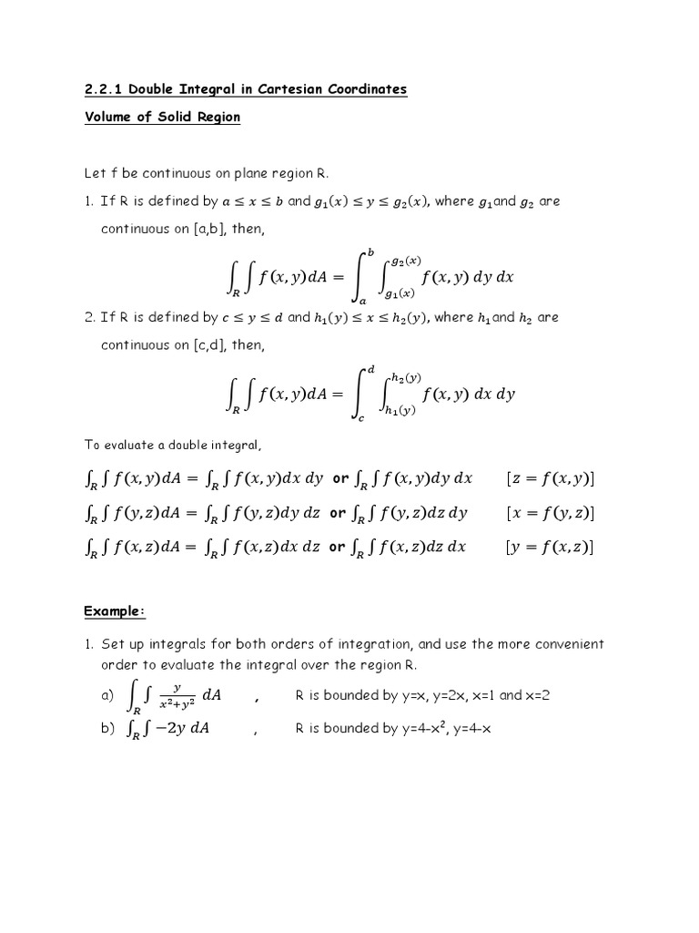 2.2 Double Integrals - Volume | PDF | Integral | Geometry