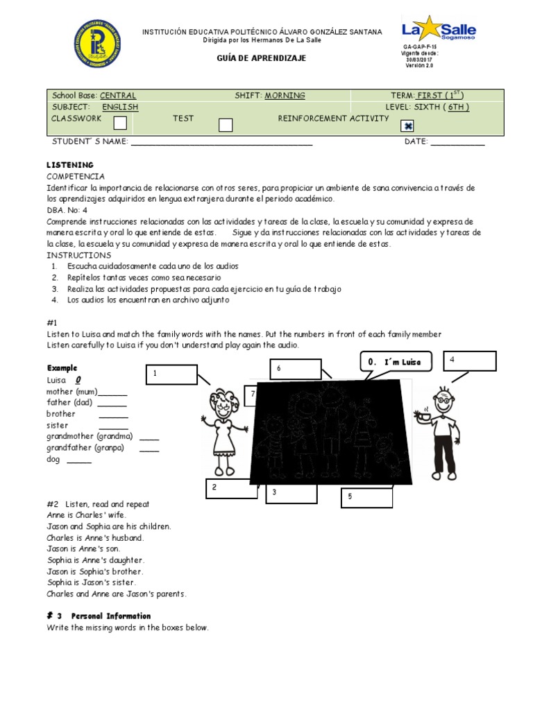 6TH Grade Listening Guide - INGLES | Descargar gratis PDF | Familia ...
