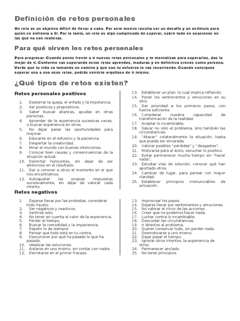 Definición de Retos Personales | PDF | Agitación | Violencia