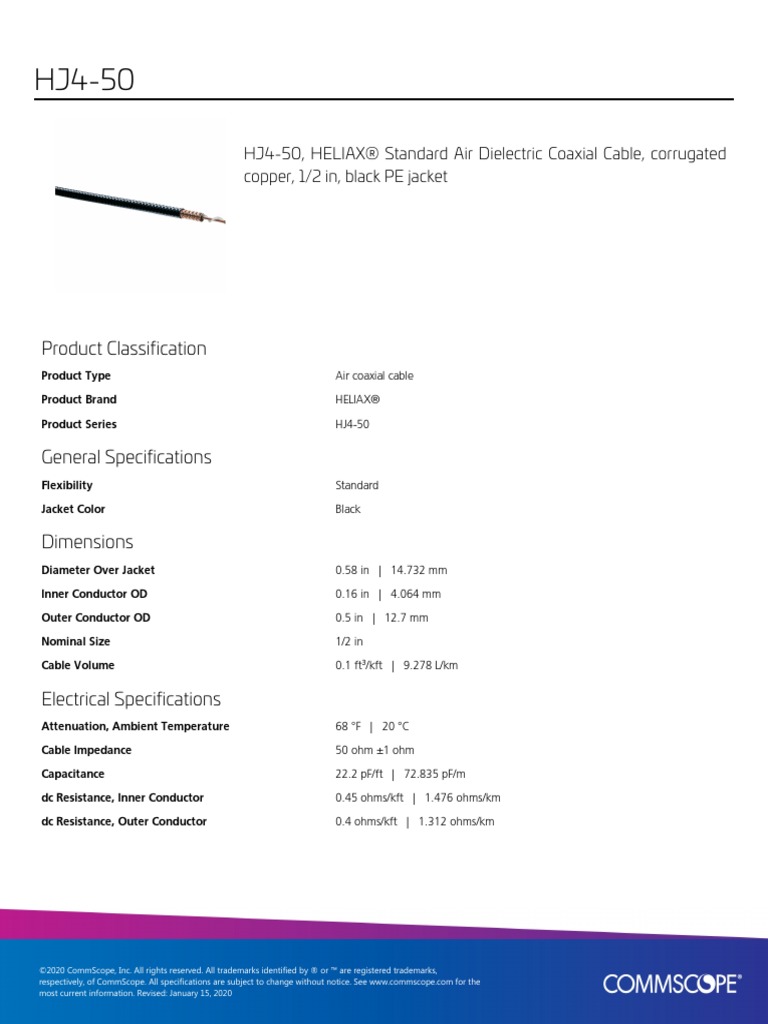 HELIAX HJ4-50 Product Specification | PDF | Coaxial Cable ...