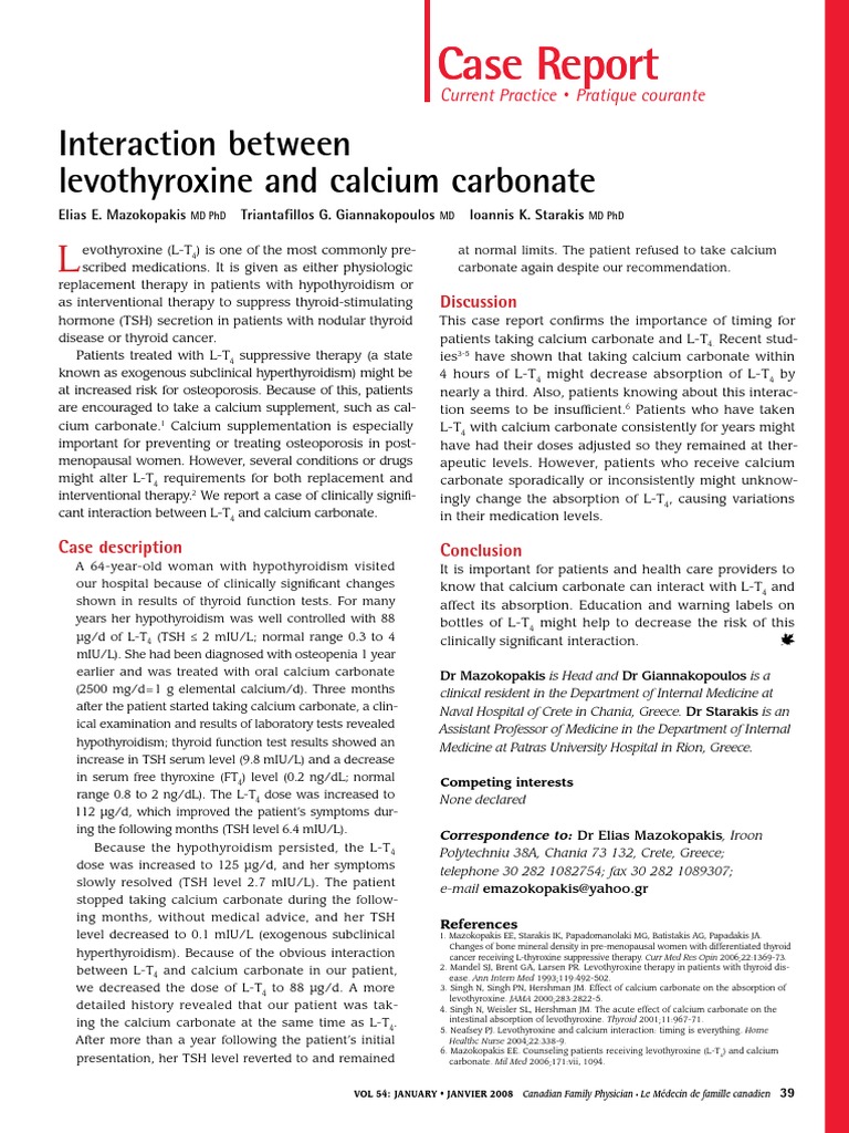 Calcium and Levothyroxine PDF | PDF | Hypothyroidism | Organ (Anatomy)
