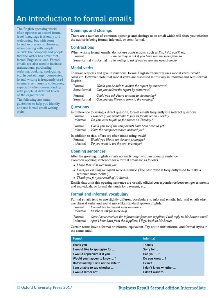 An Introduction To Formal Emails: Openings and Closings | PDF | English ...