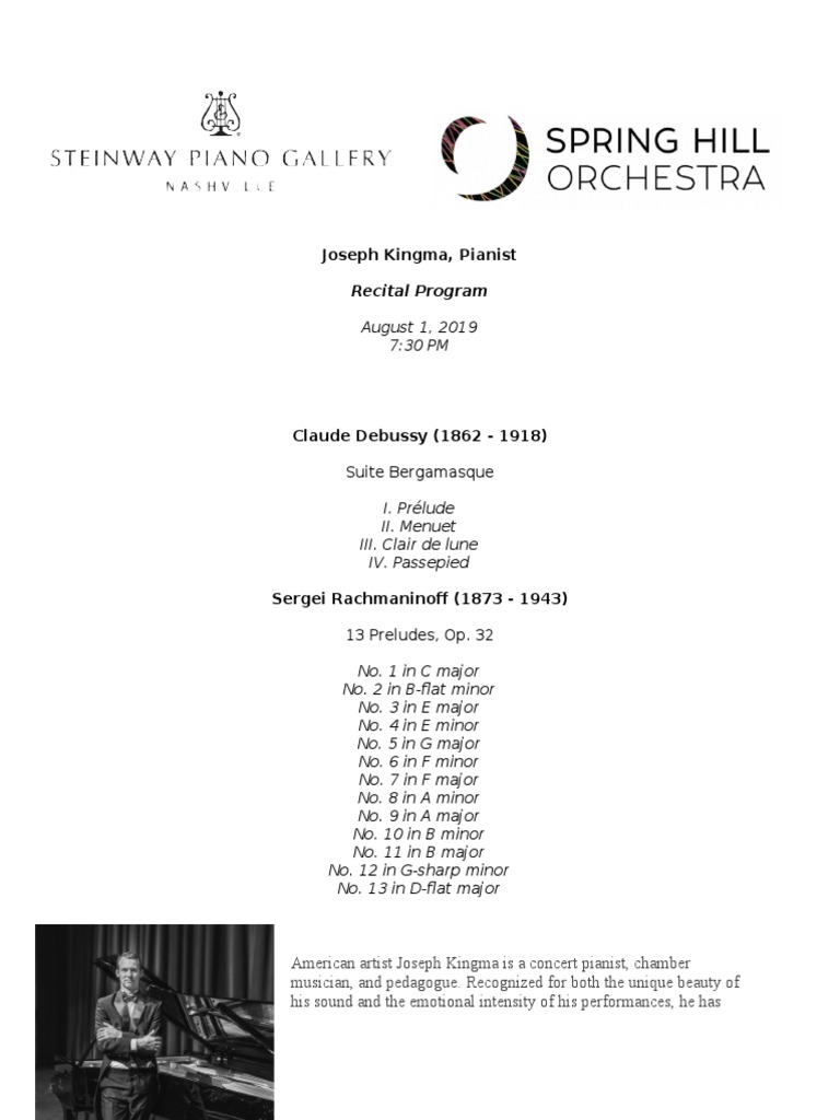 An Evening of Works by Debussy and Rachmaninoff: Joseph Kingma's Piano ...
