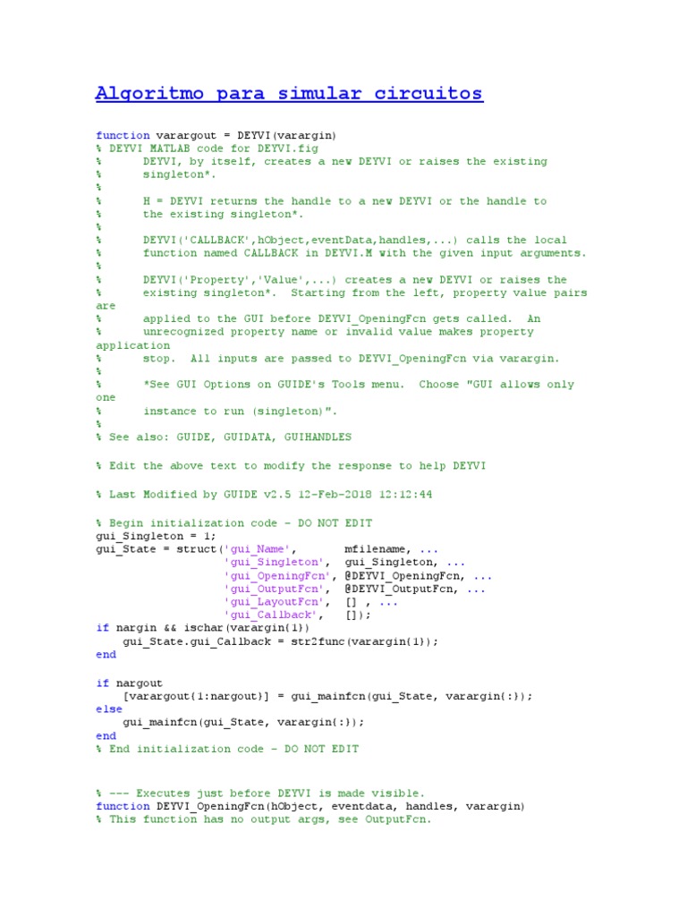 Algoritmo para Simular Circuitos | PDF | Object (Computer Science) | Matlab