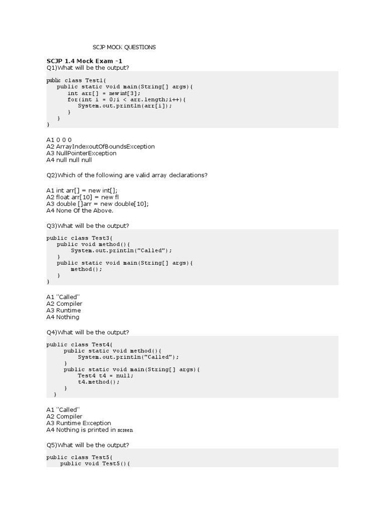 Java Questions Pdf Class Computer Programming Method Computer Programming