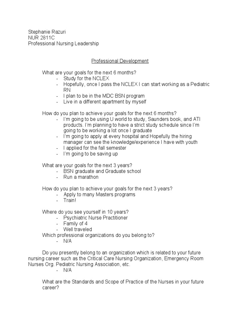 Professional Development Plan | PDF | National Council Licensure ...