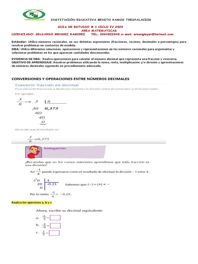 Guia Matemáticas Ciclo Iv | PDF
