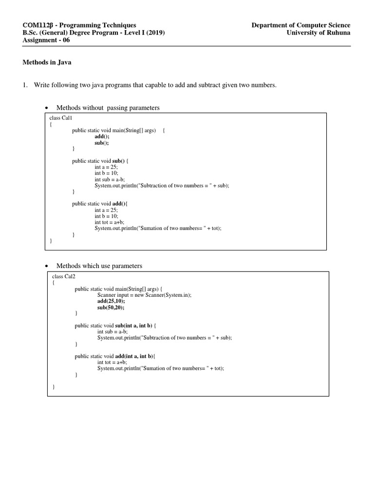 Write Following Two Java Programs That Capable To Add and Subtract ...