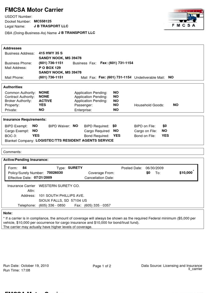MC Number | Download Free PDF | Cargo | Insurance