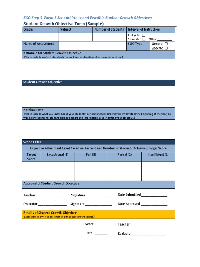Student Growth Objective Form (Sample) | PDF