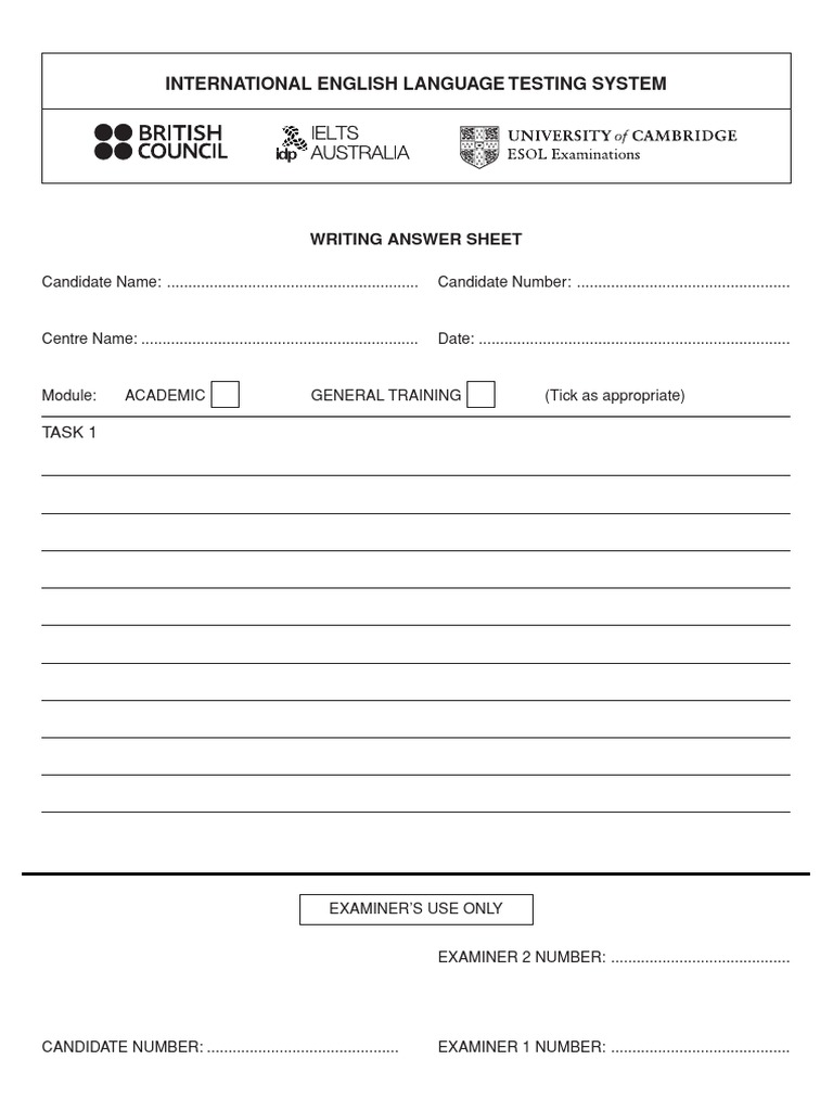 International English Language Testing System Writing Answer Sheet Pdf