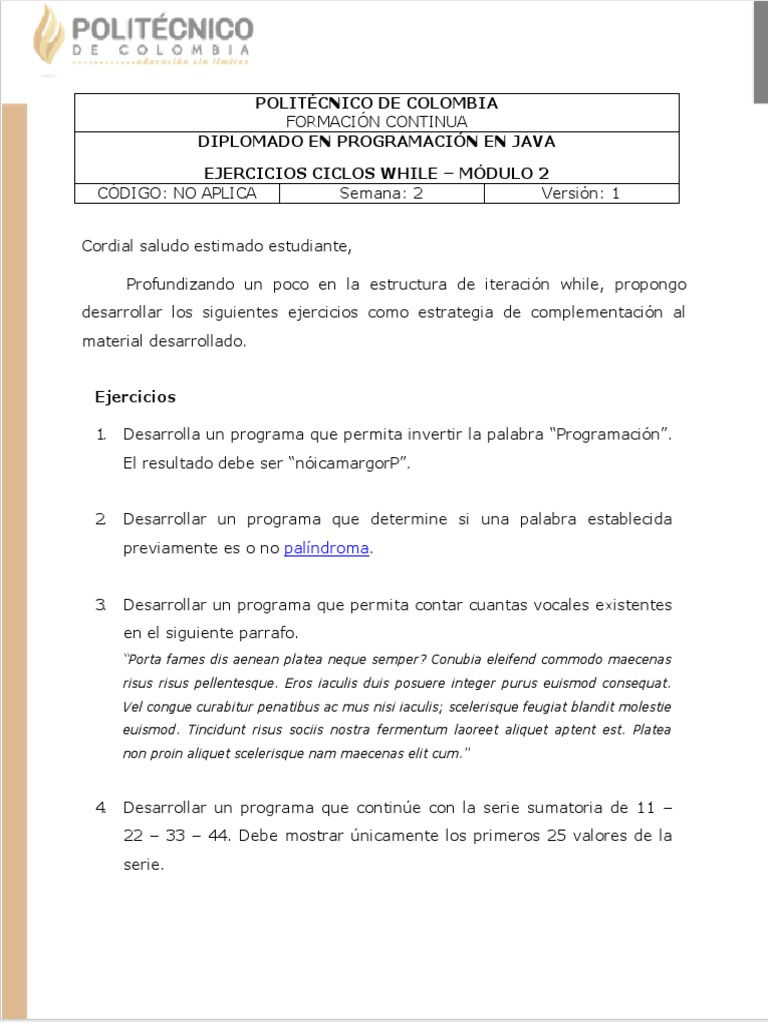 Módulo 2 - Ejercicios - Ciclo While PDF | PDF