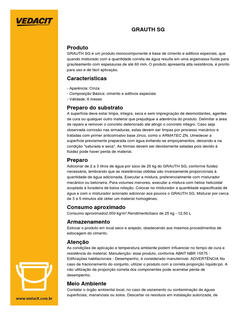 Grauth SG | Download grátis PDF | Cimento | Argamassa (alvenaria)