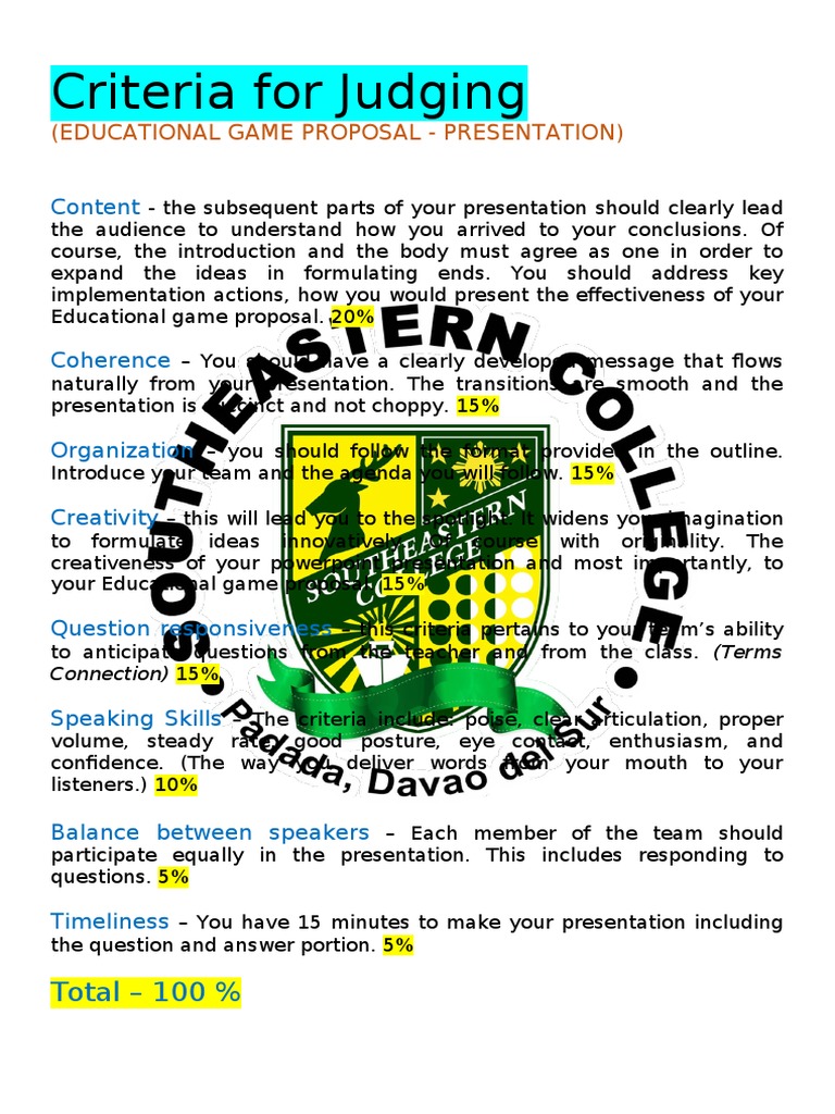 Educational Game Proposal Criteria | PDF