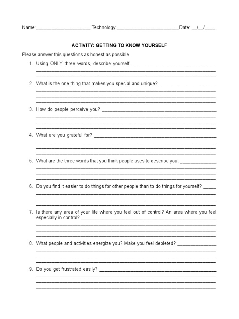 Activity 1 Knowing Yourself | PDF | Psychological Concepts | Cognition