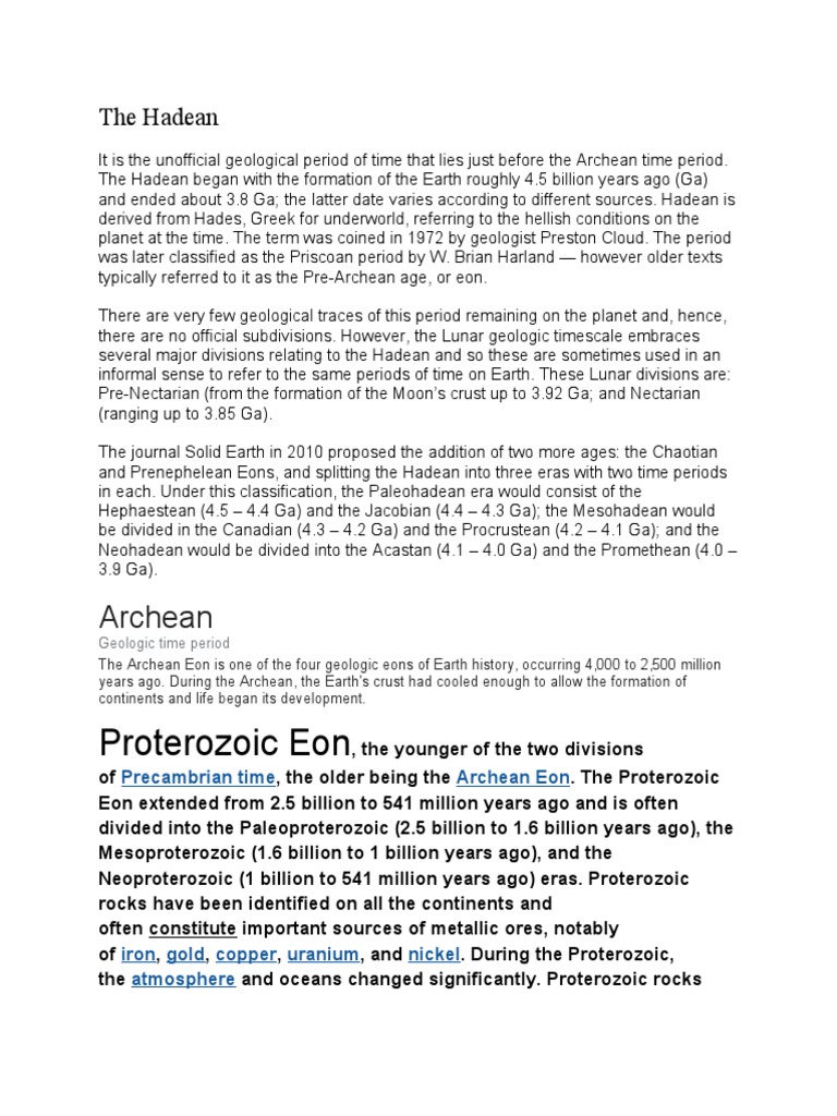 Proterozoic Eon: Archean | PDF | Geology | Planetary Science