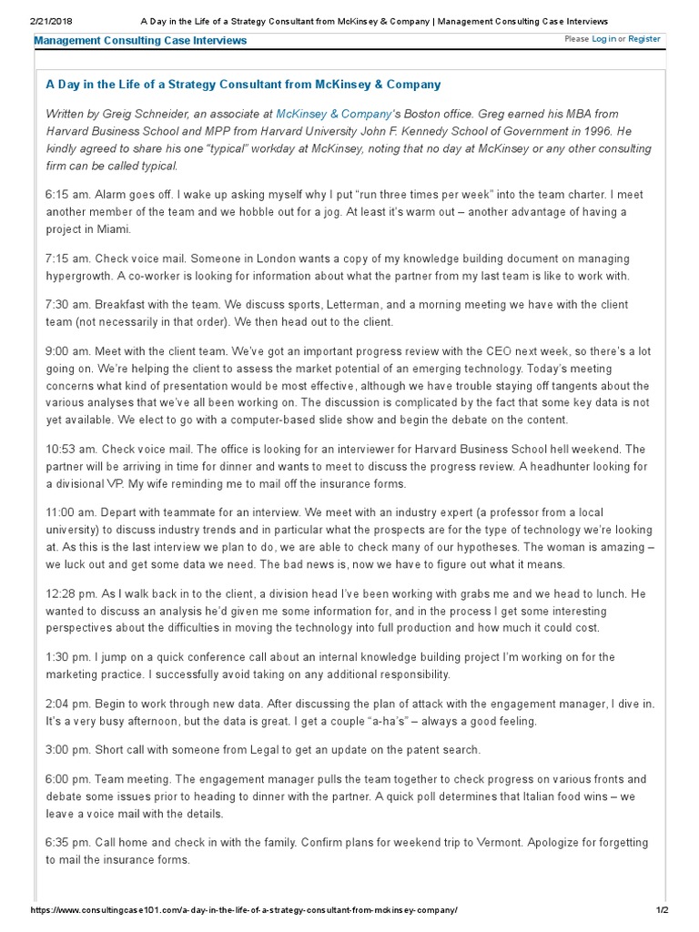 A Day in The Life of A Strategy Consultant From McKinsey & Company ...
