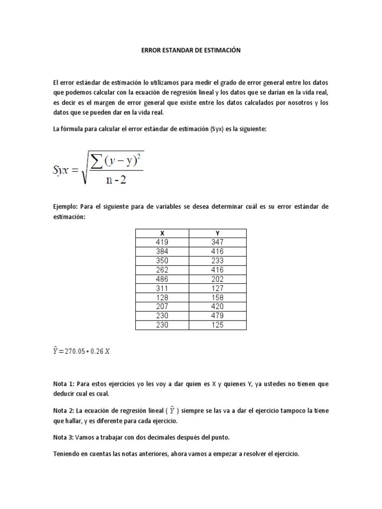 ERROR ESTANDAR DE ESTIMACIÓN Ejercicio 2 | PDF | Error estándar ...