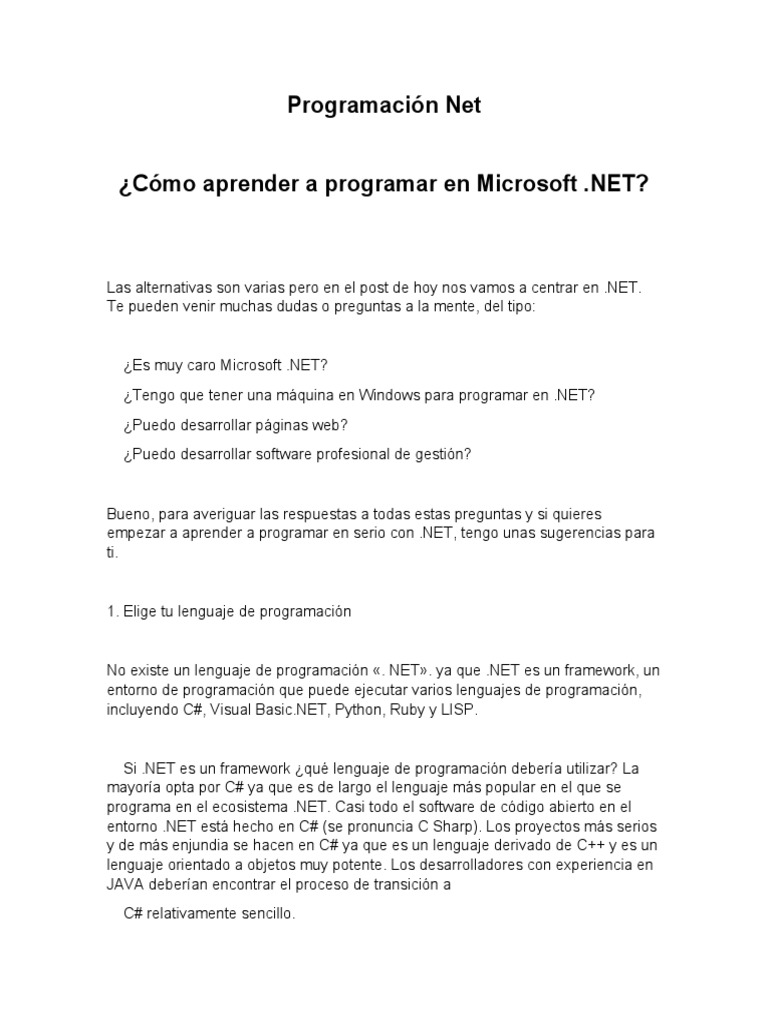 Programación Net | PDF | .NET Framework | Lenguaje de programación