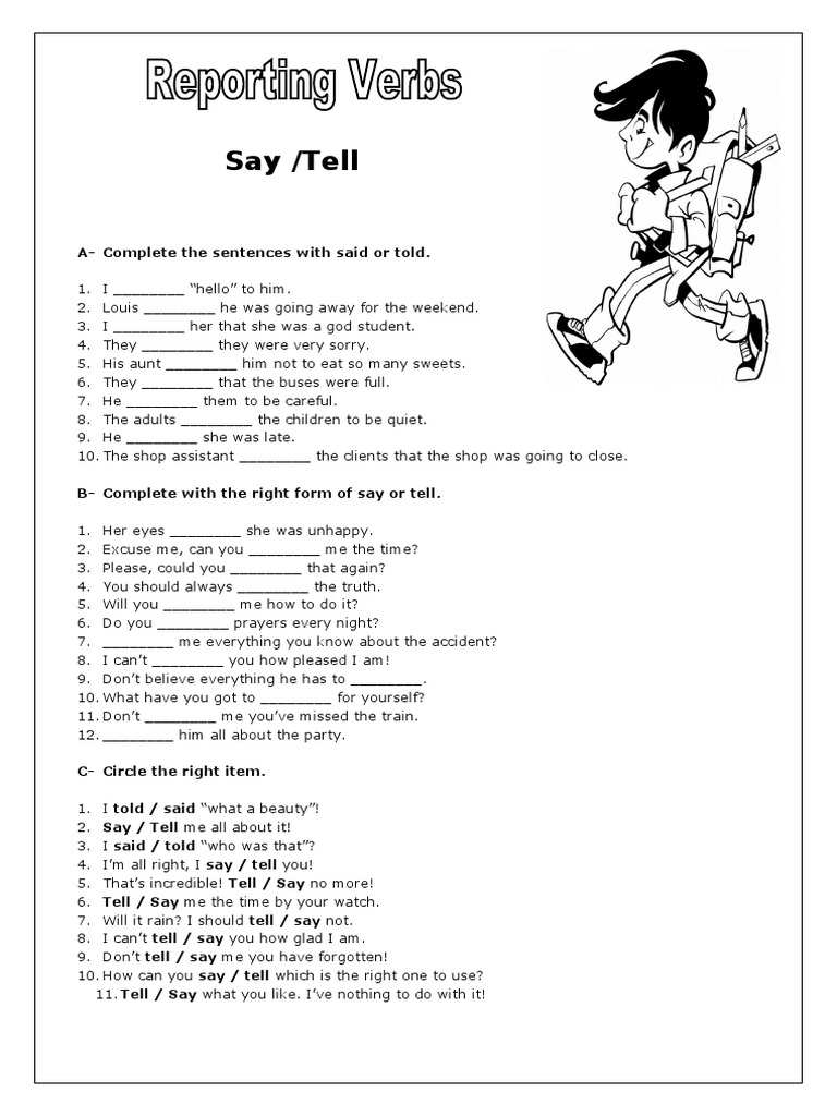 Say /tell: A-Complete The Sentences With Said or Told | PDF