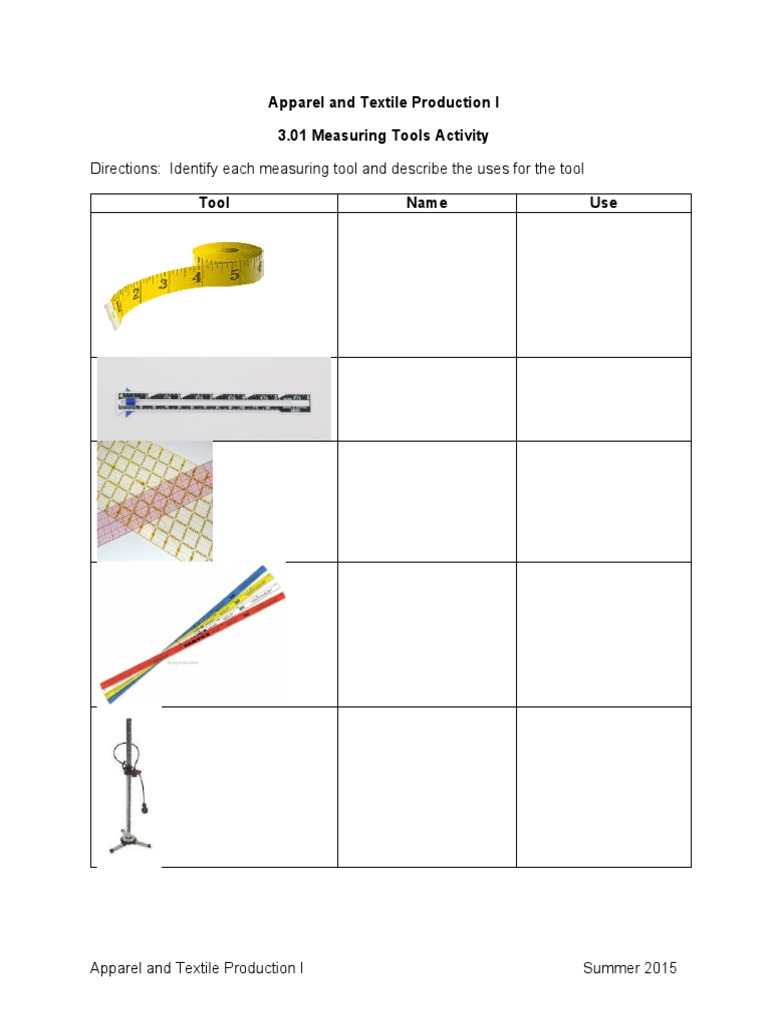 Measuring Tools Activity | PDF