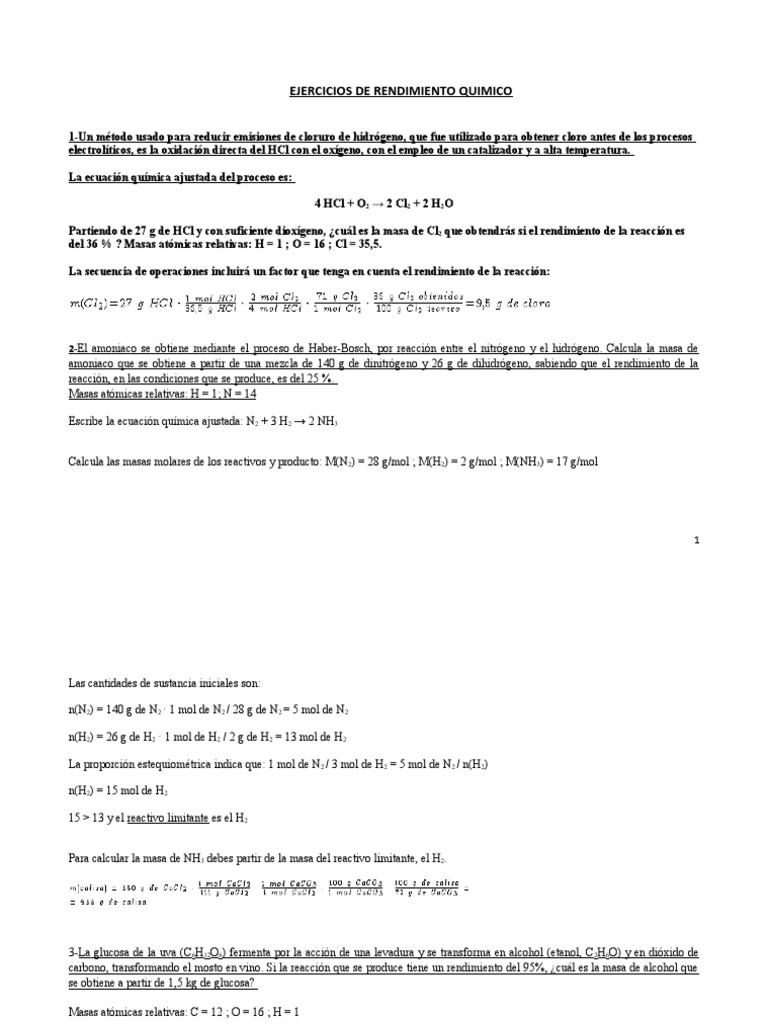 Ejercicios de Rendimiento Quimico | PDF | Amoníaco | Mole (Unidad)