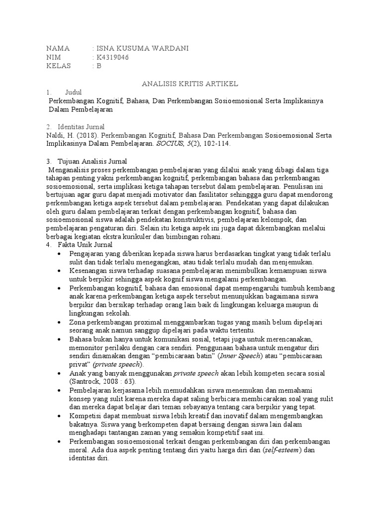 Contoh ANALISIS KRITIS ARTIKEL | PDF
